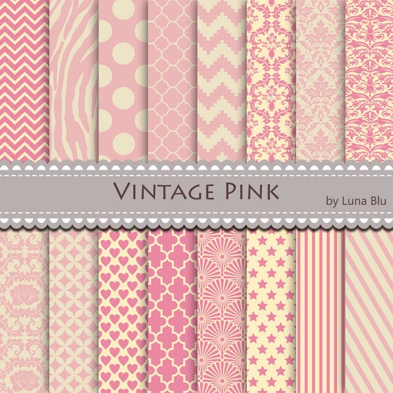 Digital Paper Pack: Vintage Pink patterns pastel by Lunabludesign
