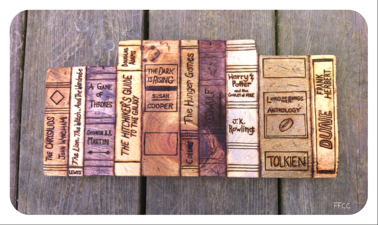 Small Woodburned Antique Old Book Spines by fabledforestcrafts
