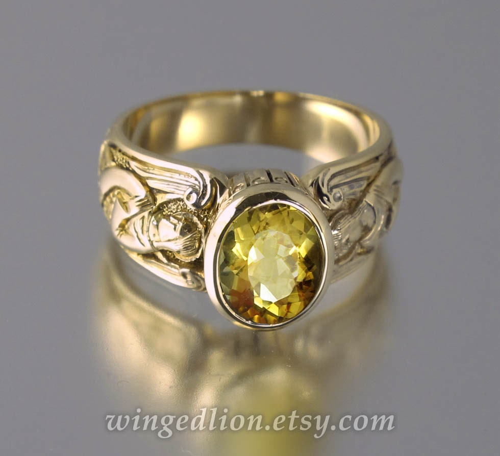 GUARDIAN ANGELS 14k yellow gold ring with Golden by WingedLion