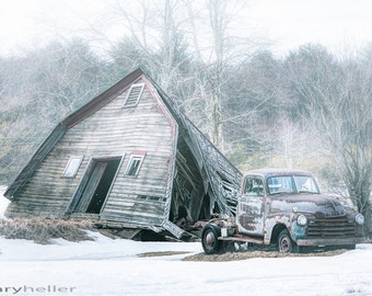Portrait of Old Shack Snowy Landscape Rustic Photograph Old