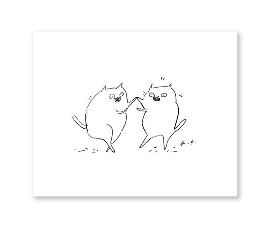 Items similar to Dancing Cats- Cat Art- Cute Cat Art- Ink Drawing ...