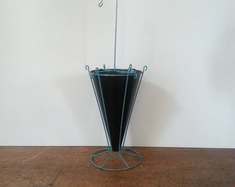 Umbrella Stand-Vintage Black And Turquoise- Metal Umbrella Stand- Mid ...
