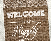 Popular items for burlap welcome sign on Etsy