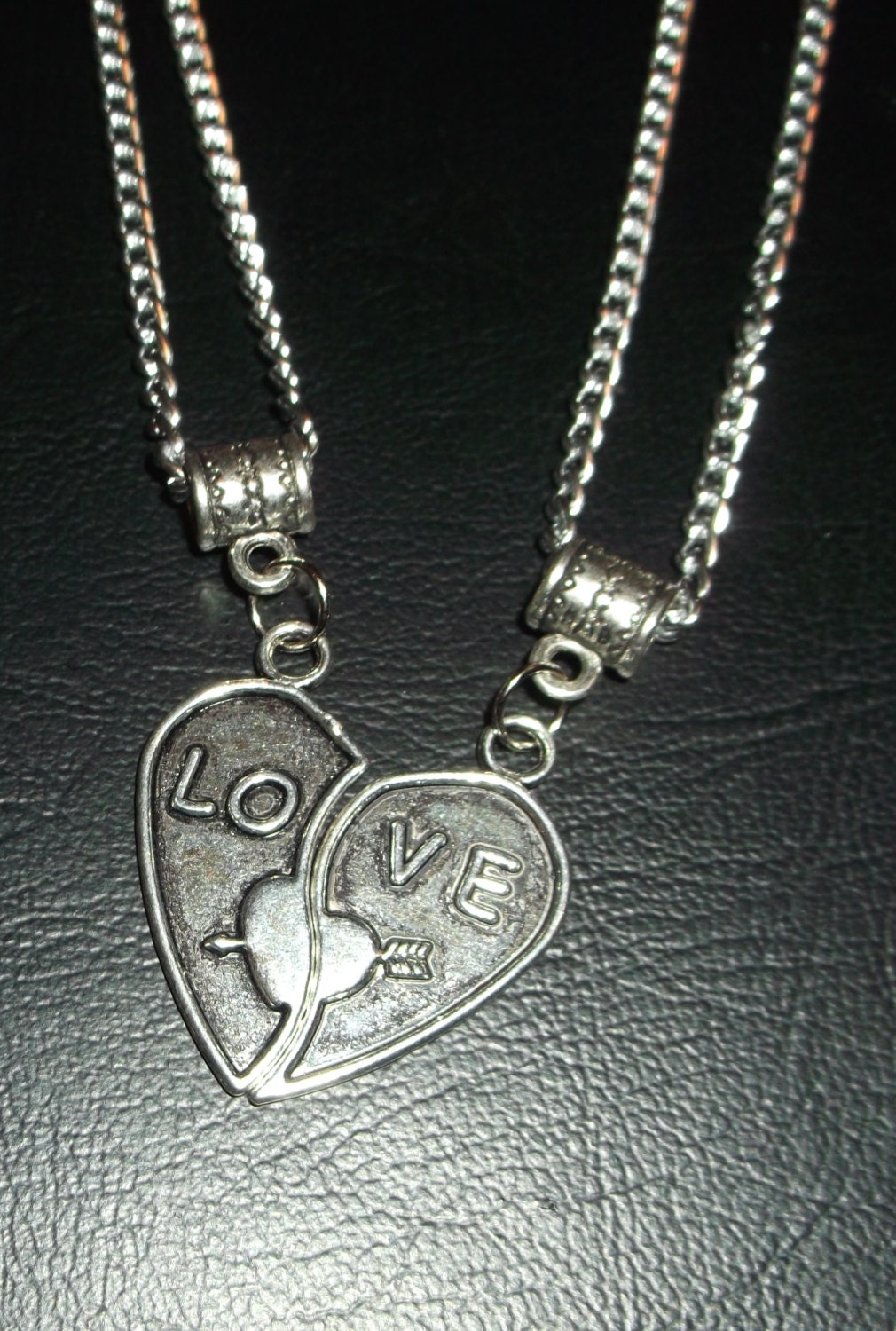 Silver 2 piece LOVE necklace-broken heart by sugarbearproductions