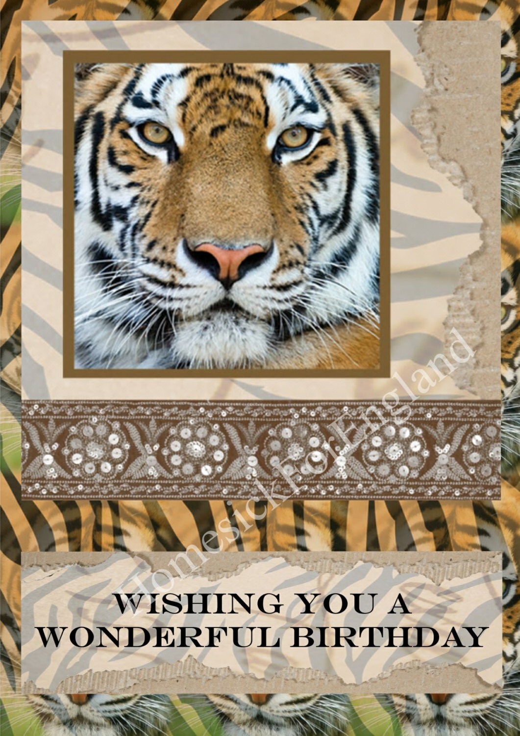 Printable Birthday Card Tiger With Optional Verse UK and