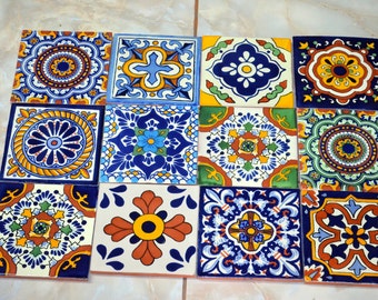 44 Solid Mexican Talavera Tiles. Hand made-Hand by MexicanTiles