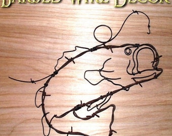 BASS FISH ~ Country Western, Barbed Wire Art, Wall Sculpture, Fishing ...