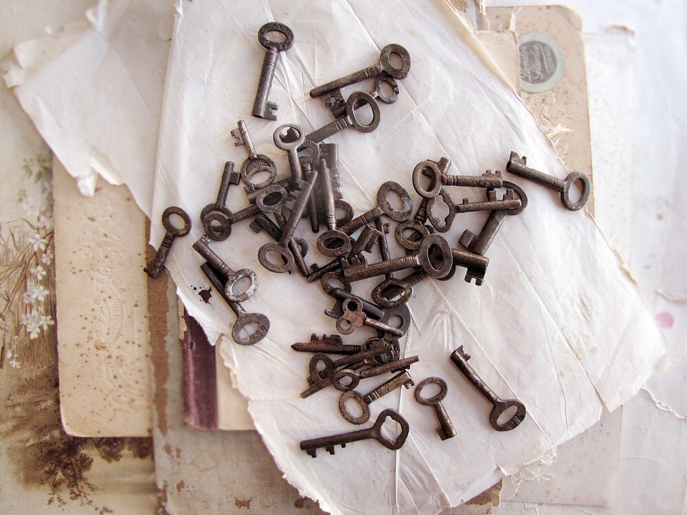 small skeleton keys – vintage well worn primitive charms – assemblage ...