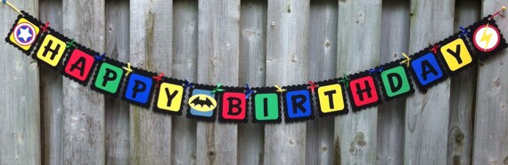 Superhero theme Happy Birthday banner Superhero birthday