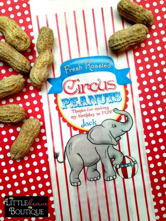 Personalized Circus favor Bags, Circus Peanuts, Elephant Peanut bags ...