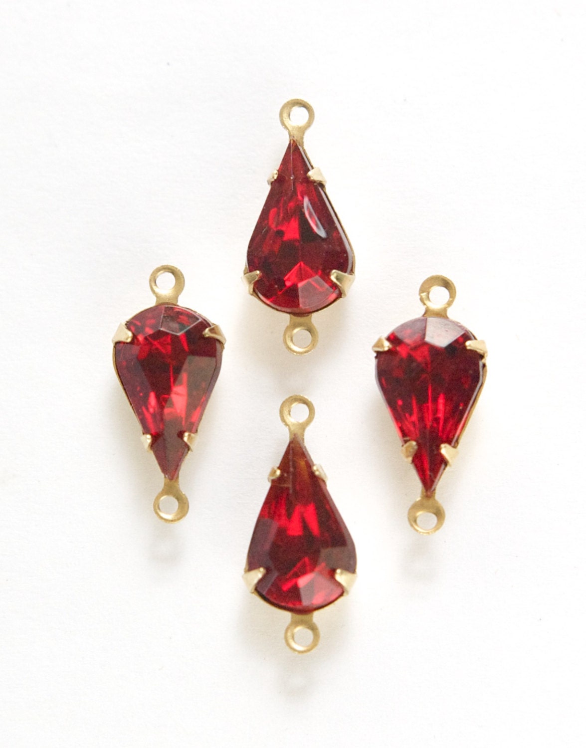 Vintage Faceted Ruby Red Teardrop Stone 2 Loop Brass Setting par003AB2 ...