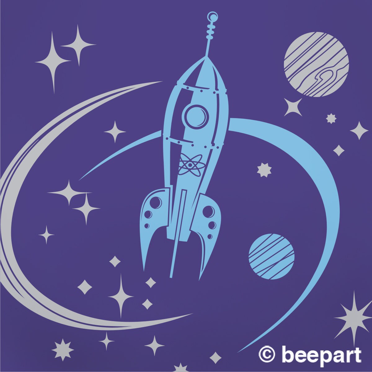 rocket ship wall decal, mid century space ship