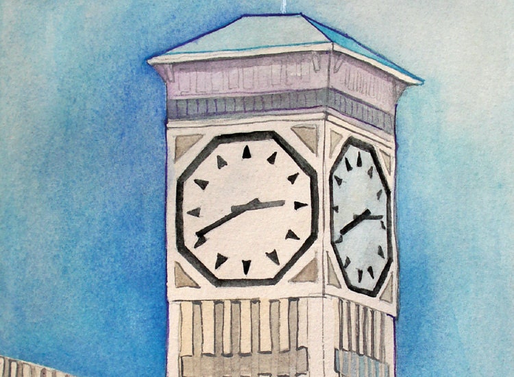 Allen-Bradley Clock Tower Watercolor Art Print by James Steeno