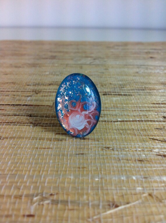 Items similar to Adjustable Hand Painted glass oval ring on Etsy