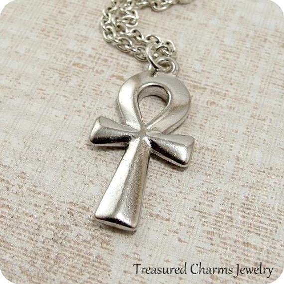 Ankh Necklace Silver Plated Ankh Charm on a by treasuredcharms