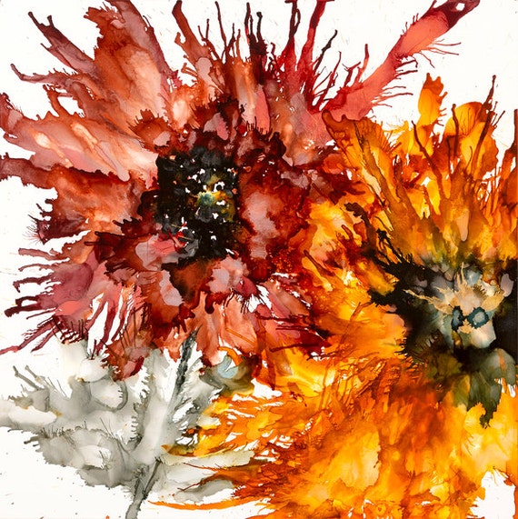 Fall Flowers Art Print,Fall Art, Spikey Fall Flower Print. Print with ...