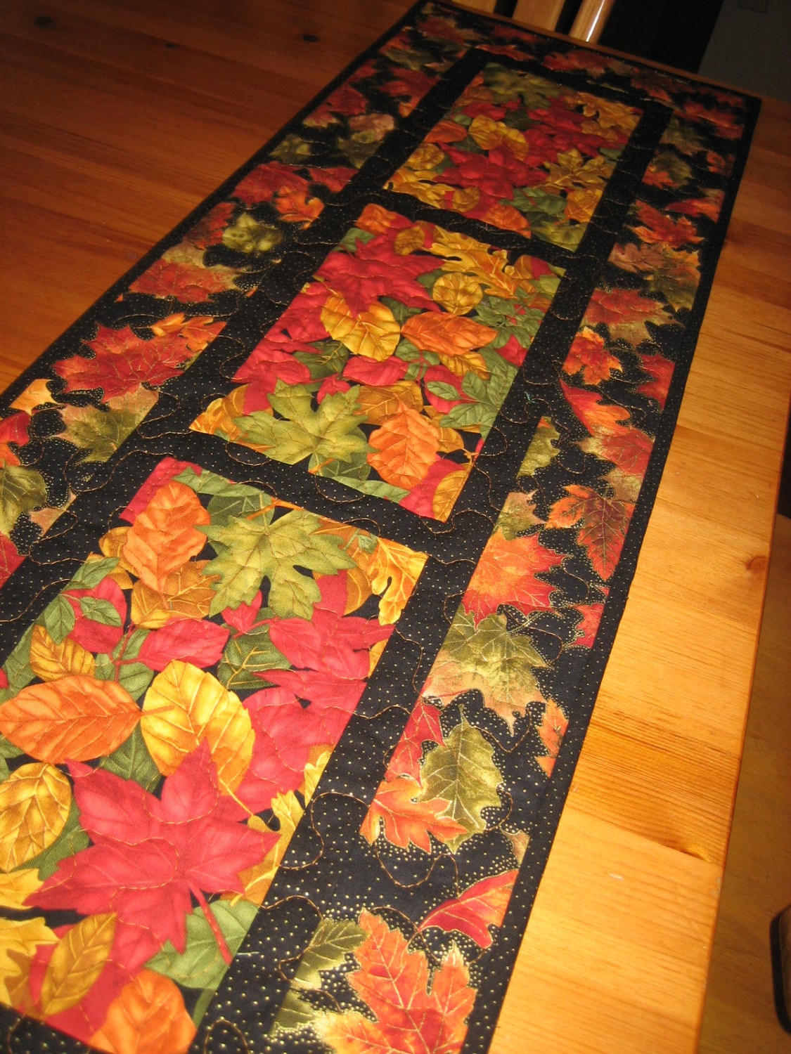 Quilted Table Runner Fall Leaves Autumn Colors by TahoeQuilts
