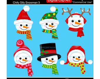 snowman Christmas digital clipart cute snowmen xmas - Chilly Silly ...
