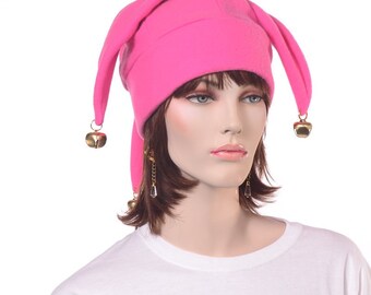 Red Black Jester Hat with Gold Bells Fleece by MountainGoth