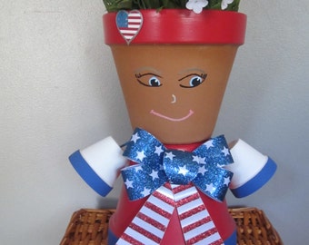 10" Planter Pot Person People Garden Friend Independence Day 4th of ...