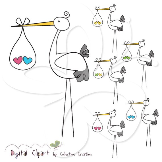 Storks carrying Twins Clip Art Clipart Set by CollectiveCreation