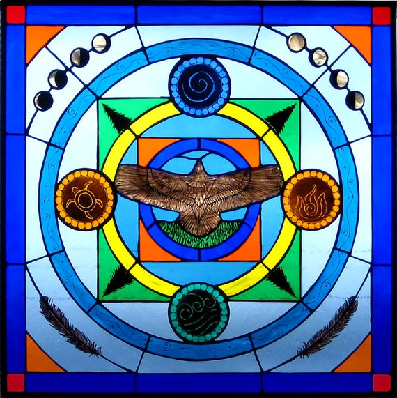 Items similar to Mandala with Four Elements, moon phases, and a ...