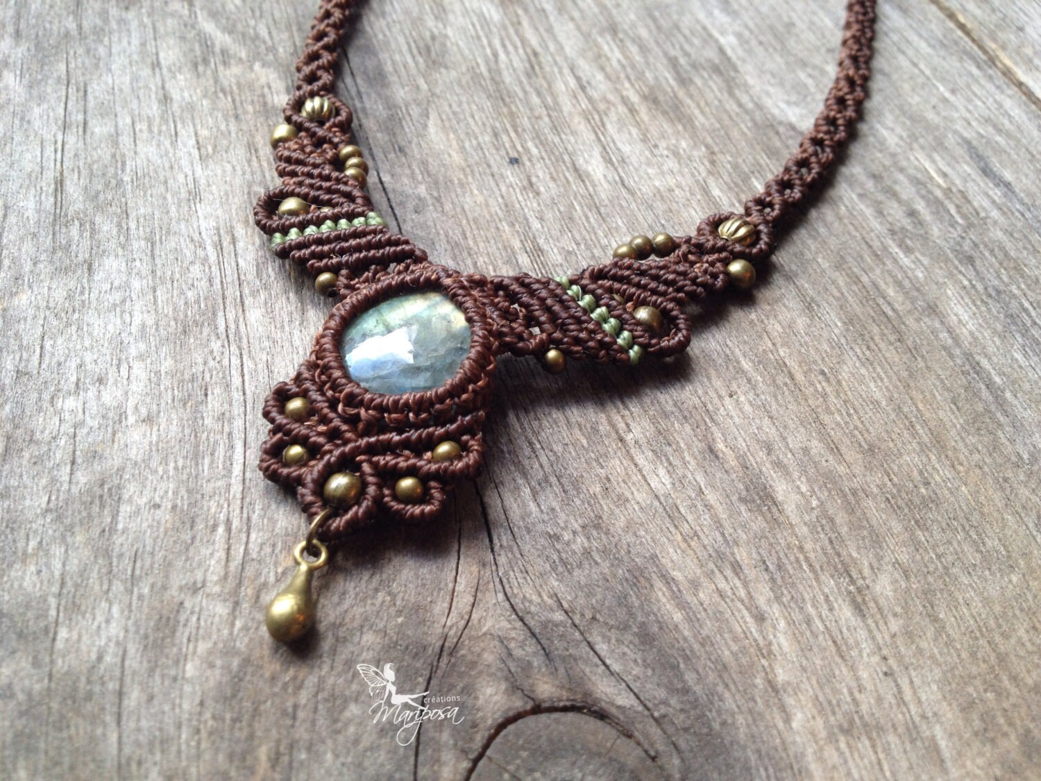 Collier micro macramé labradorite pierre bijoux par MariposaMacrame