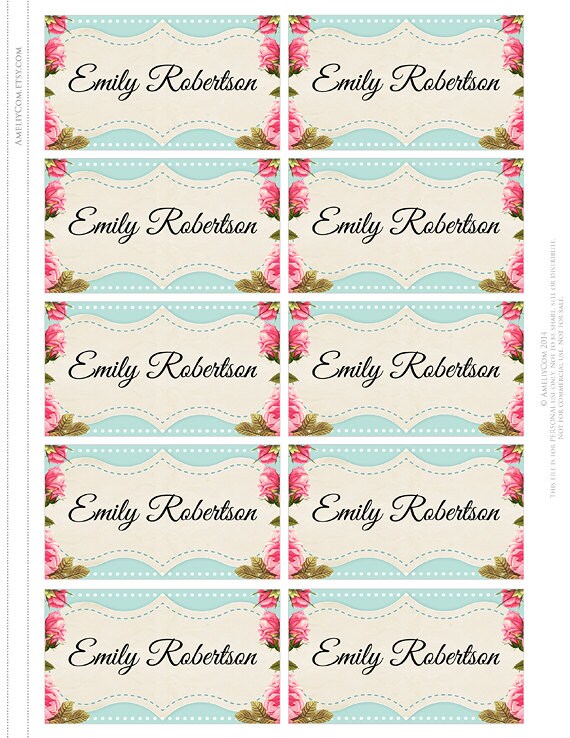 Printable Place Card Instant Download Editable Teal & Pink