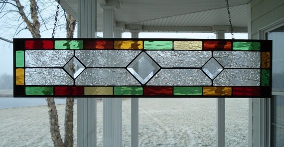 Items similar to Stained Glass Window Panel Multi Color Transom with ...