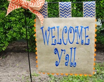 Custom Burlap Garden Flag Split Wreath by sewgoddesscreations