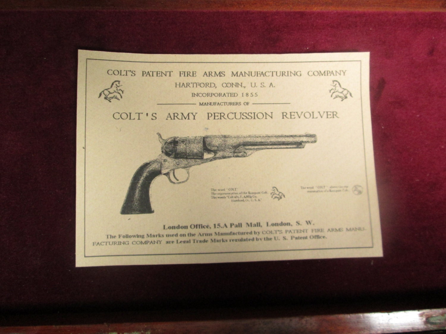 Reproduction Colt 1860 Army Gun Case Label