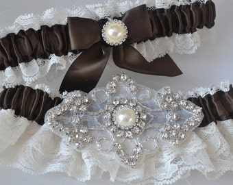 Wedding Garter Set Ivory Garters with Beautiful by ElegantGarters