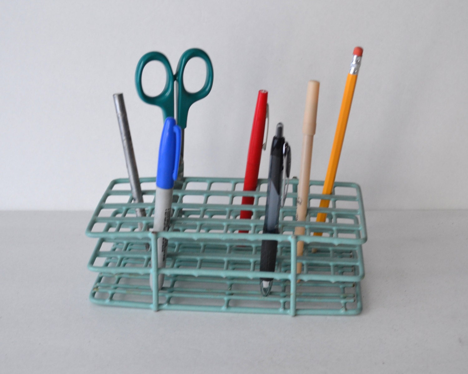 Vintage Aqua Metal Lab Rack / Test Tube Holder / Utensil Rack | 1950s ...