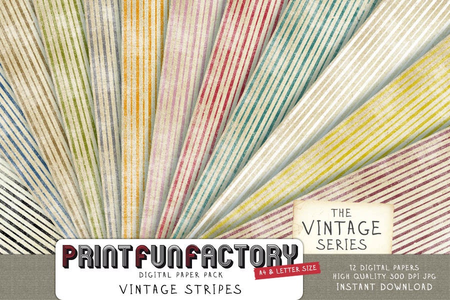 Vintage Stripes – 12 digital papers (092) INSTANT DOWNLOAD | Print Fun ...