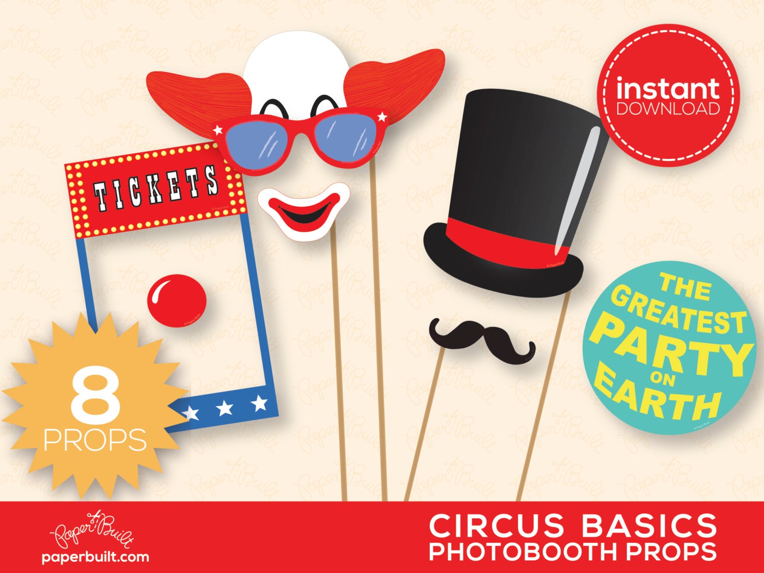 Circus Photo Booth Props Photobooth Props by PaperBuiltShop