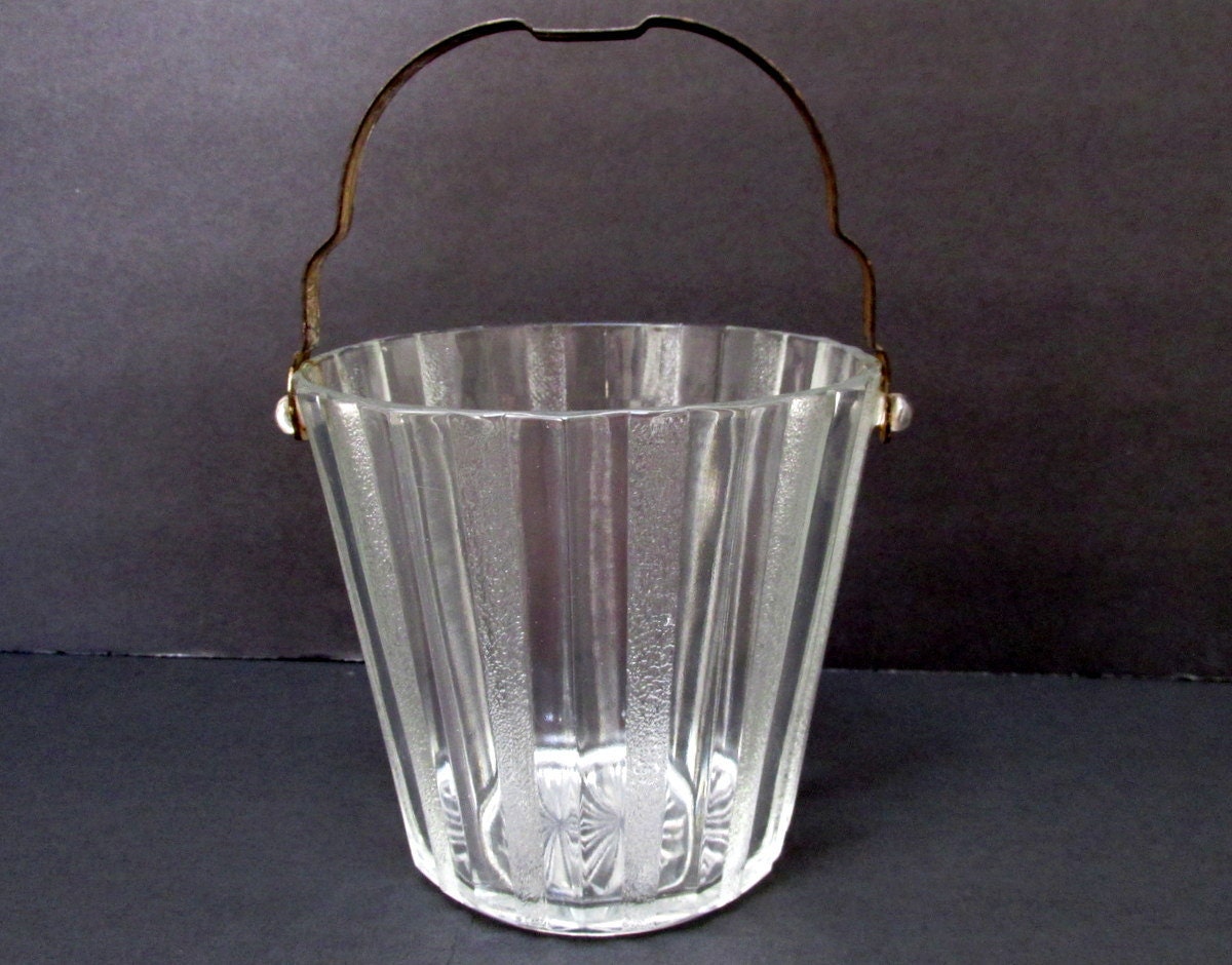 Vintage Glass Ice Bucket With Handle Made By The Heller Co