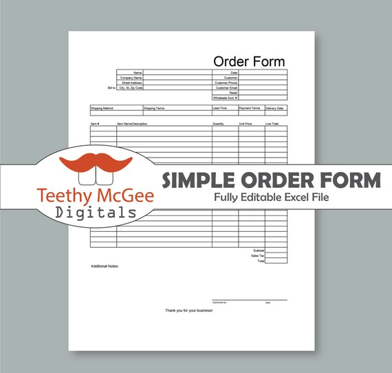 Order Form Template Instant Download Editable Business Tool