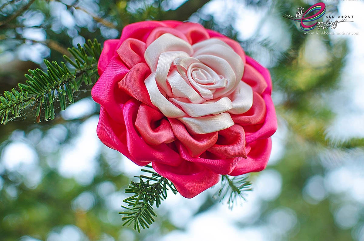 Satin flower: Kanzashi flower handmade wedding flower girl