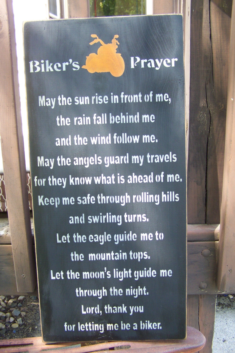 Biker's Prayer Hand Stenciled Painted Wood by PaintedWordsByRemi