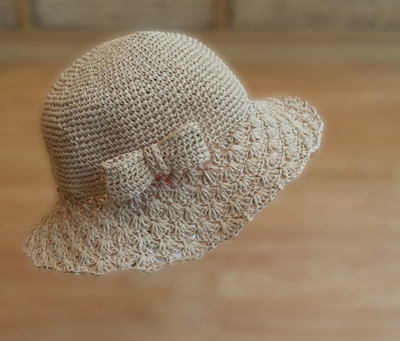 crocheted raffia straw sun summer hatbig lace brim hat