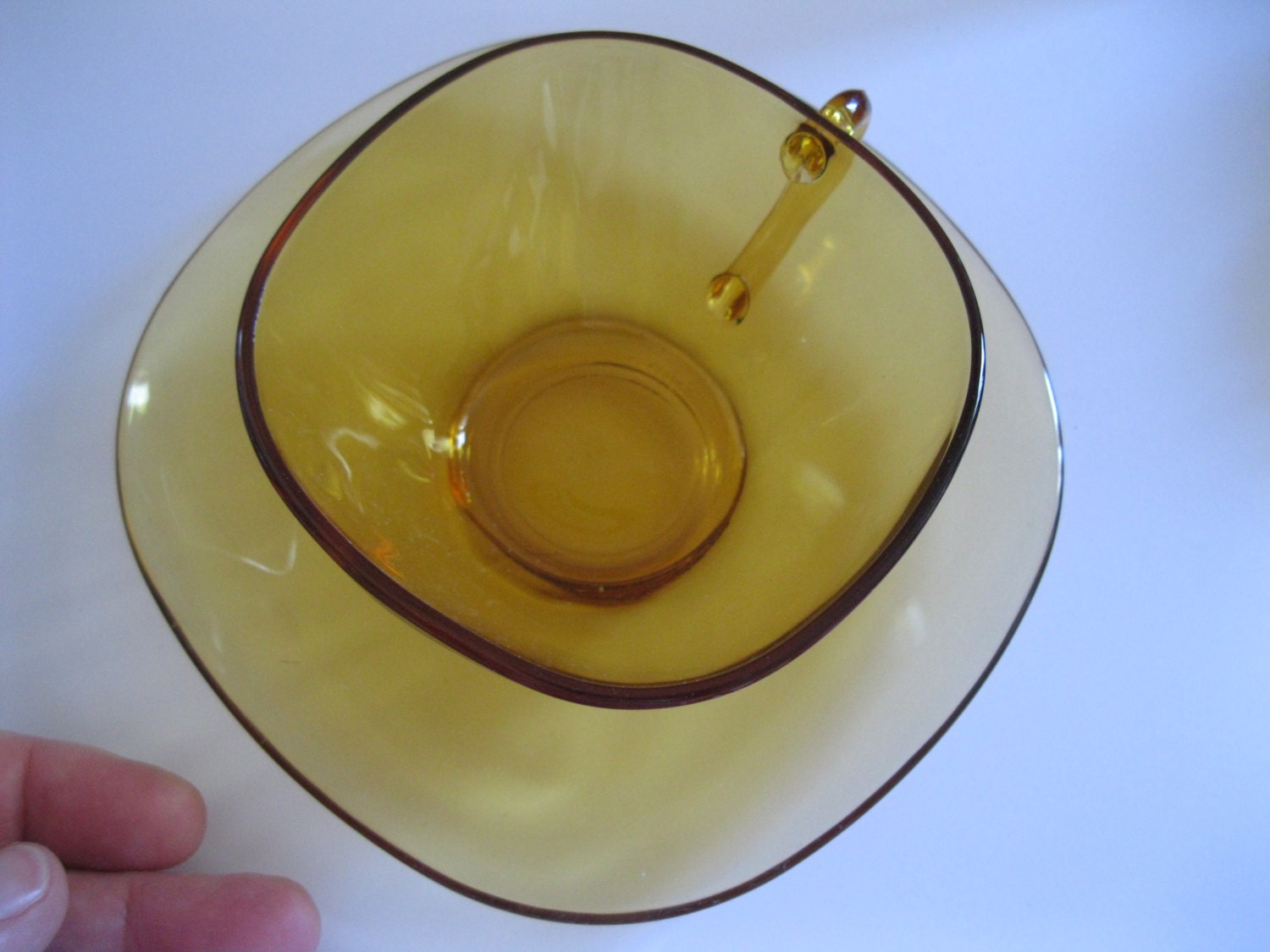 Vintage 1960s Vereco French glass cup and saucer amber very retro chic ...