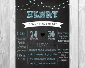 First Baby Birthday Chalkboard Stats Printable by PearlPearDesigns