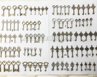 100pcs vintage crown keys antique skeleton keys pendant heart Wedding ...
