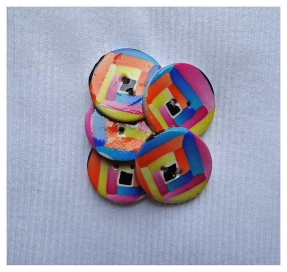 Items similar to Polymer clay buttons, round shape, spring happy colors ...