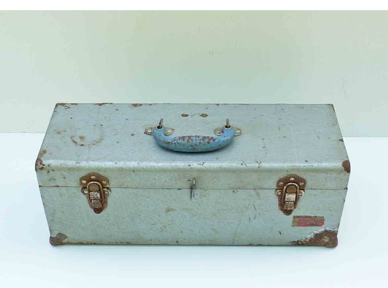 Vintage Toolbox Union Rusty Silver with Blue Handle Rustic Eclectic ...