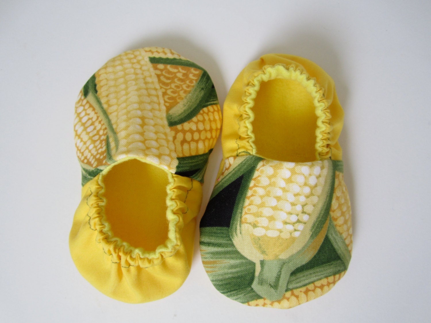 Yellow GMO free corn hand made baby shoesvegetables