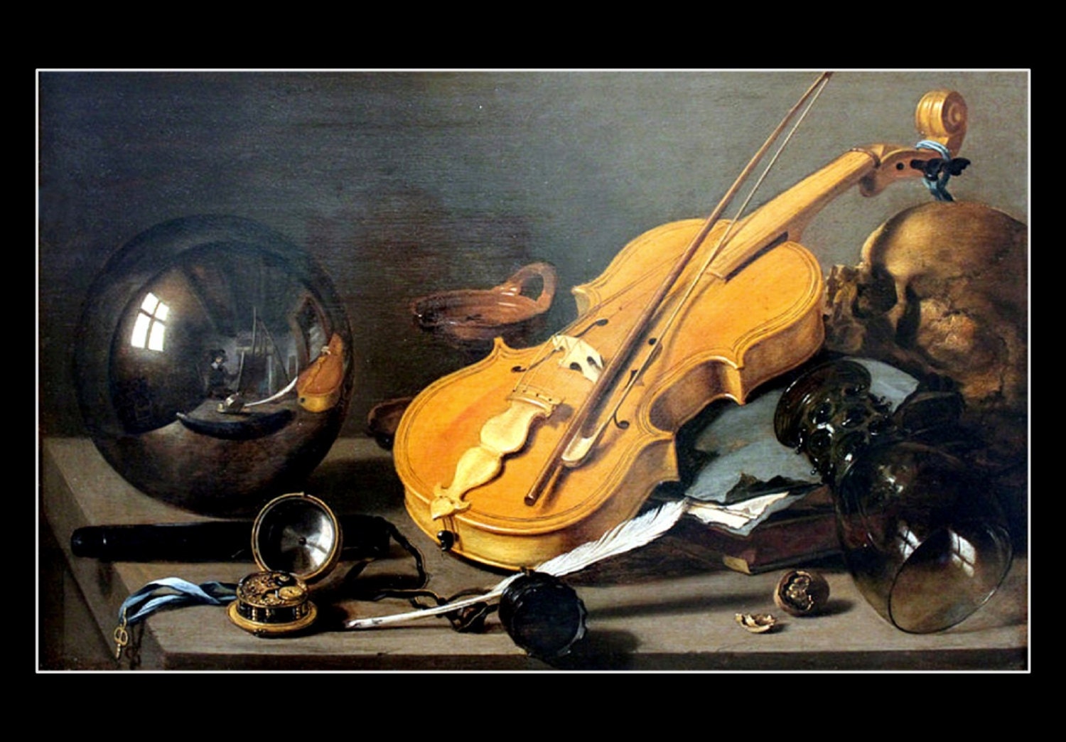 Pieter Claesz Vanitas with Violin and Glass Ball 1628 Stll