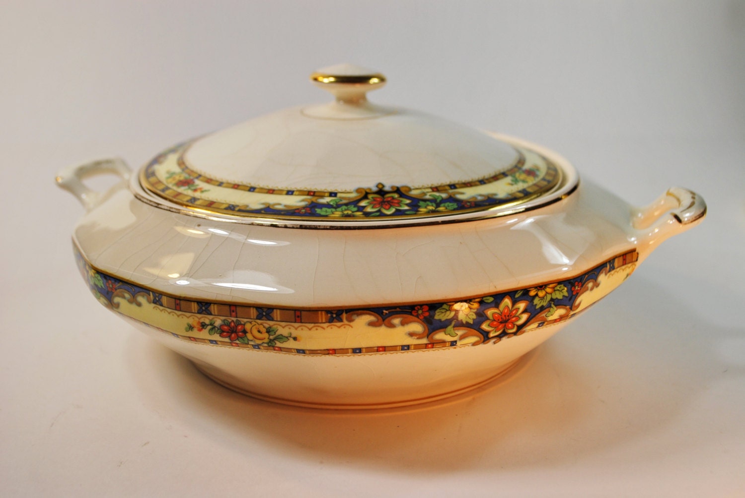 Early Edwin M Knowles Pottery Floral and Ivory Covered Casserole ...