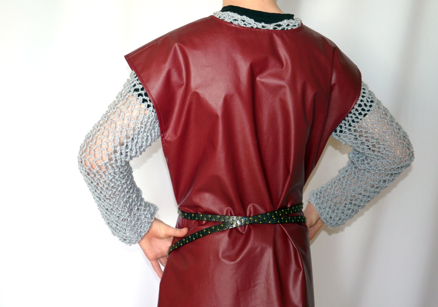 Faux chain mail sleeve harness hand knit maille sleeves for