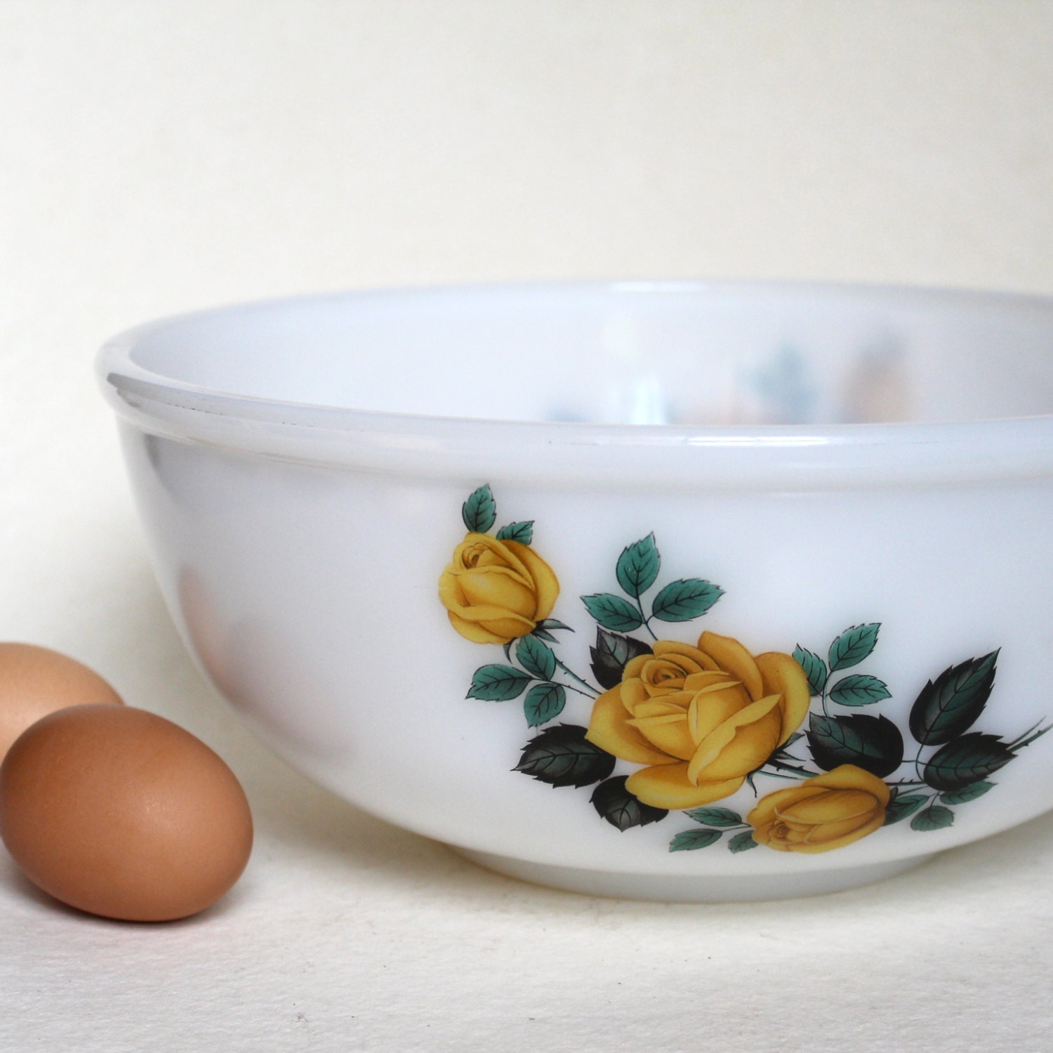 Large Phoenix pyrex mixing bowl. Yellow Rose. Milk, Opalware, Made in ...